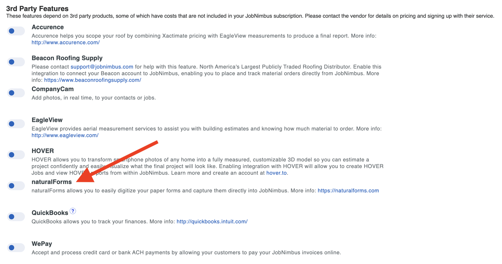How Do I Enable the JobNimbus Integration With naturalForms?